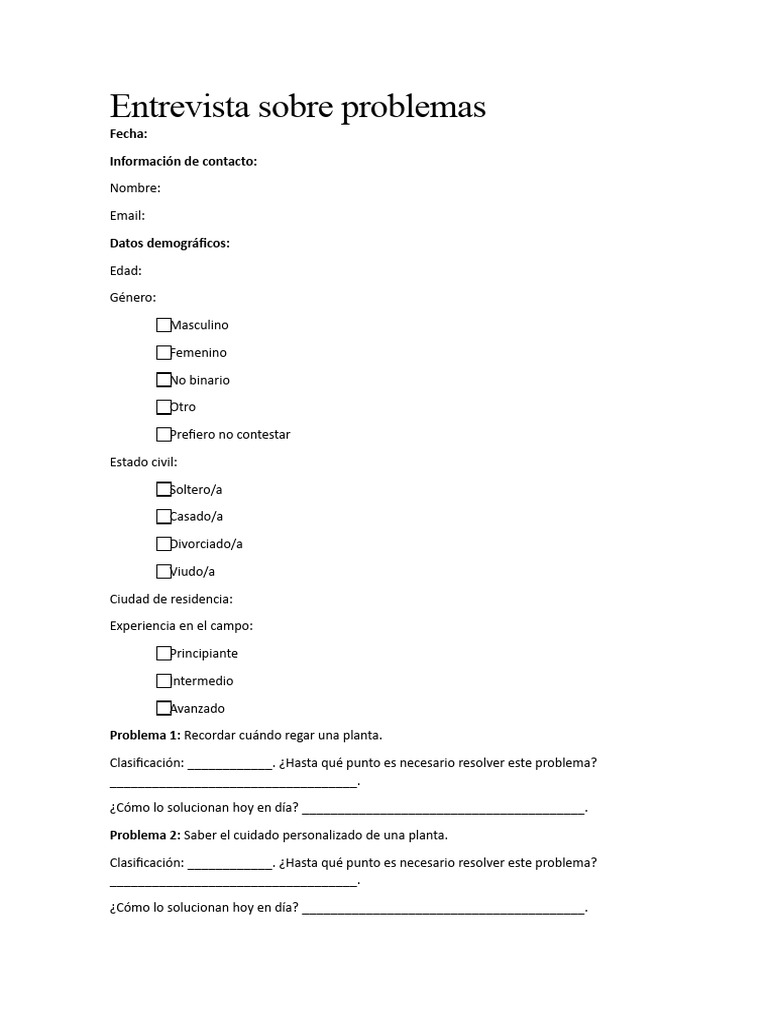 Entrevista de Problemas Plantilla | PDF