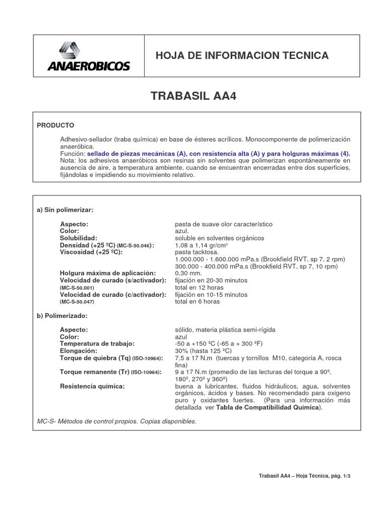 TRABASIL AA4 Data Sheet | PDF | Acero | Aluminio