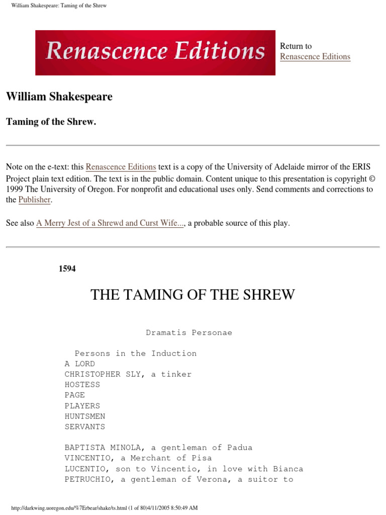The Taming of The Shrew: William Shakespeare | PDF | The Taming Of The ...