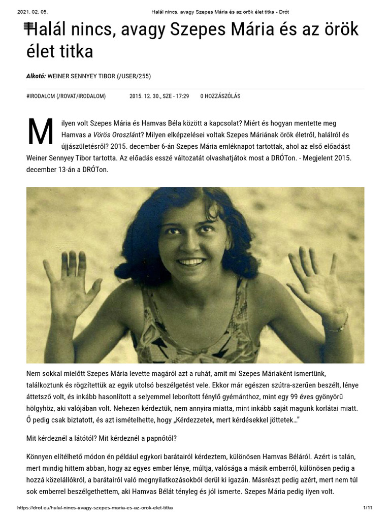 Halál Nincs, Avagy Szepes Mária És Az Örök Élet Titka - Drót | PDF