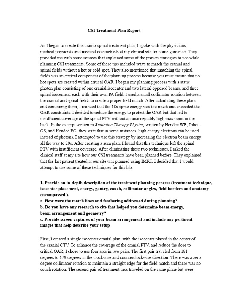 Clinical III Csi Plan Report | PDF | Radiation Therapy | Medical ...
