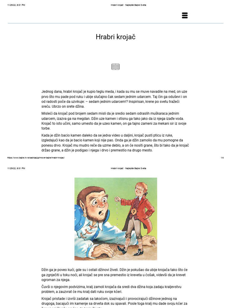 Hrabri krojač · Najlepše Bajke Sveta | PDF