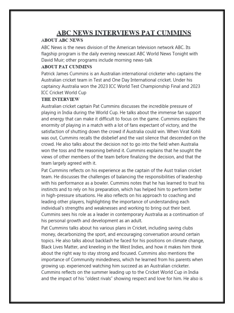 Abc News Interviews Pat Cummins-1 | PDF | Cricket | Australia National ...