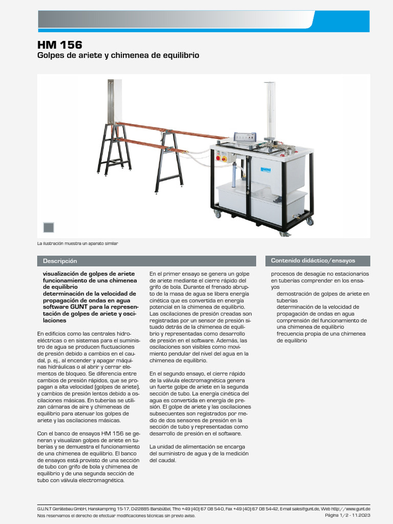 HM 156 Golpes de Ariete y Chimenea de Equilibrio Gunt 591 PDF - 1 - Es ES | PDF | Chimenea | Presión