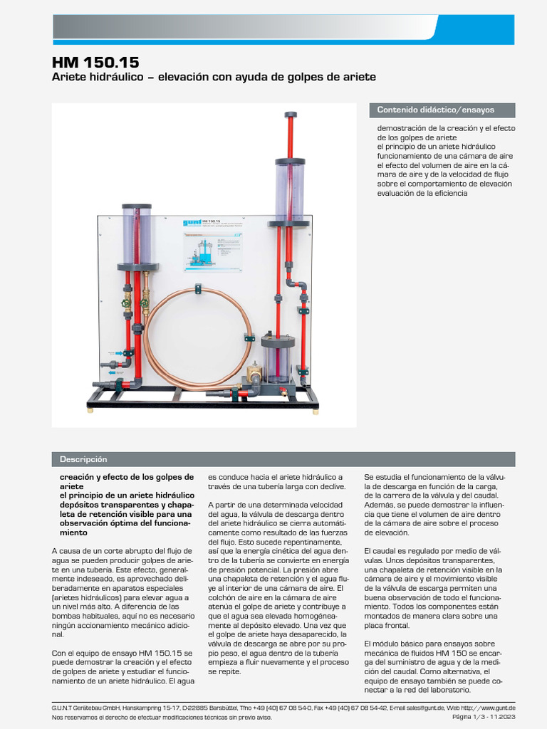 Funcionamiento del Ariete Hidráulico | PDF | Agua | Hidráulica
