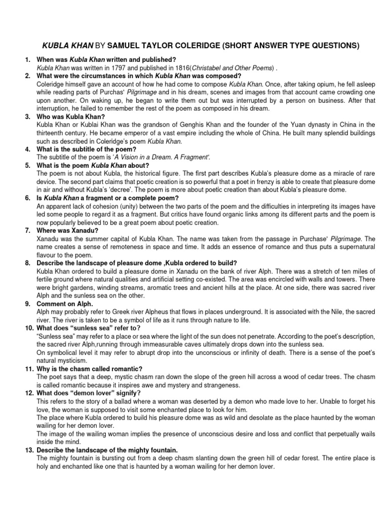 Kubla Khan by Samuel Taylor Coleridge Sh-63472000 | PDF | History ...