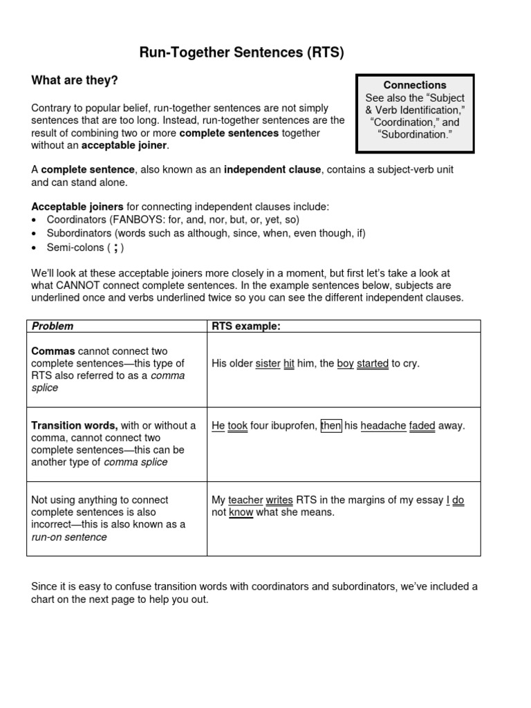 7-Run-Together Sentences (RTS) | PDF | Language Mechanics | Grammar