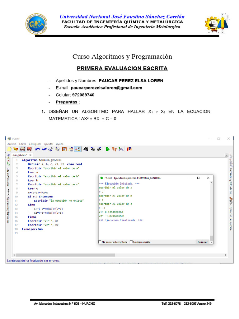 Algoritmo - 1er Examen Parcial | PDF | Programación de computadoras | Lenguaje de programación
