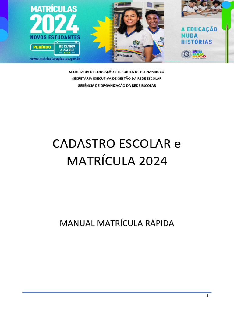 Manual de Cadastro e Matrícula 2024 | PDF | Escolas | Educação para adultos