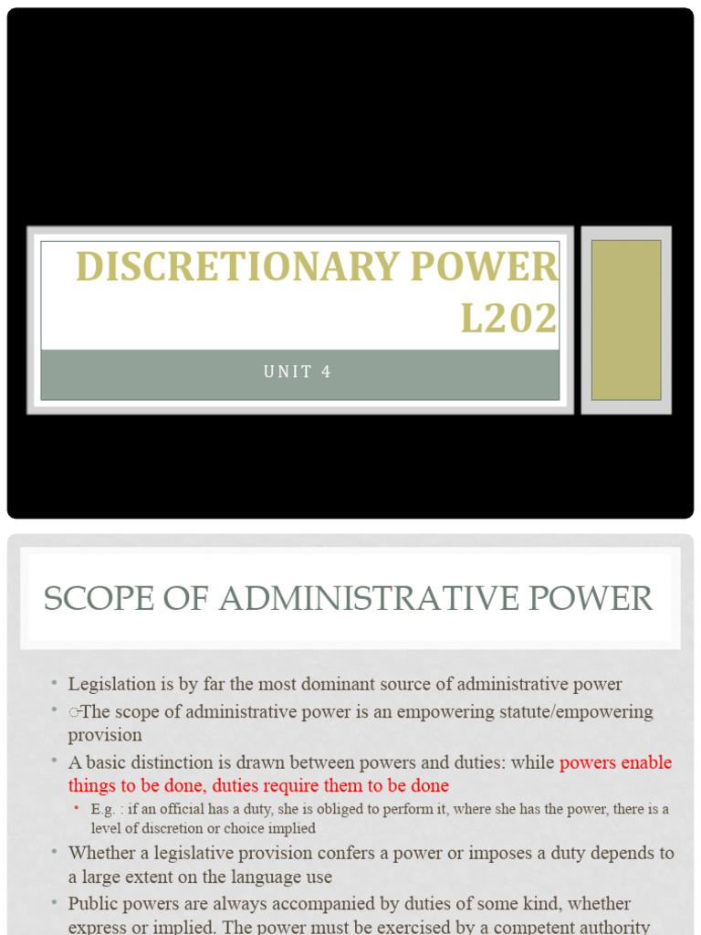 Unit 4 - Discretionary Power | PDF | Discretion | Judiciaries