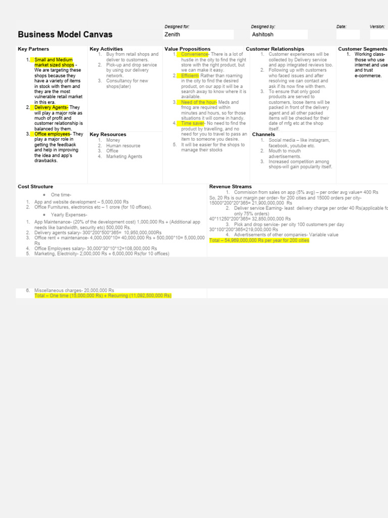Business-Model-Canvas - 2 - Xenith | PDF | Retail | Customer