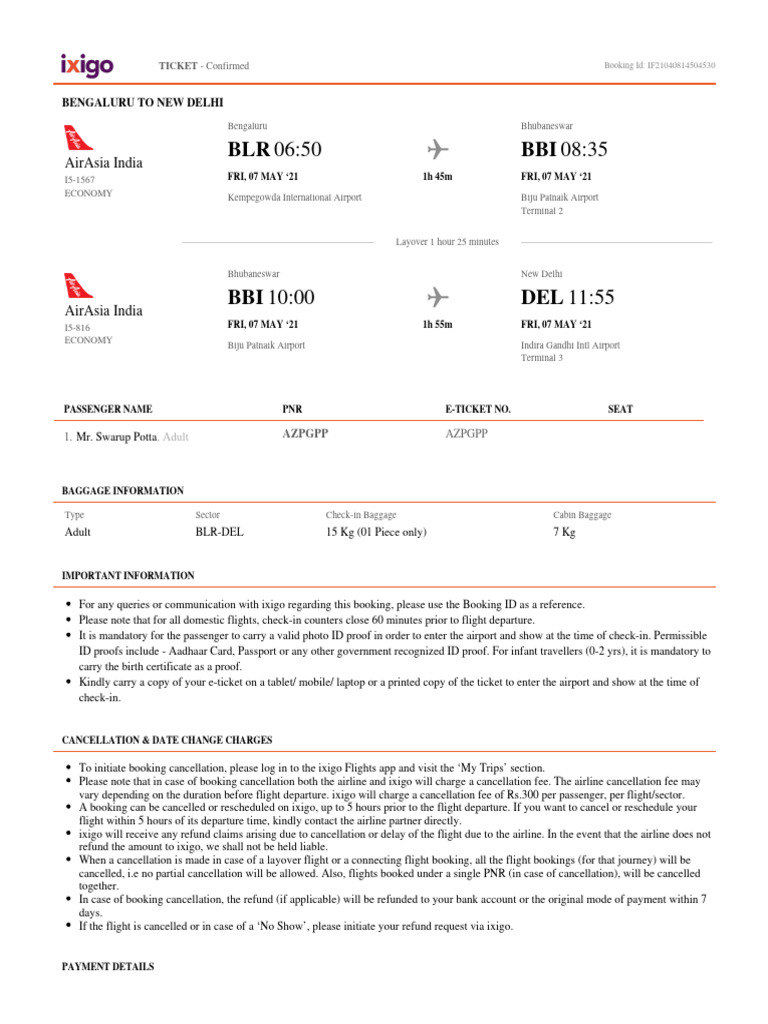 Bang To Del Flight | PDF | Fee | Transport