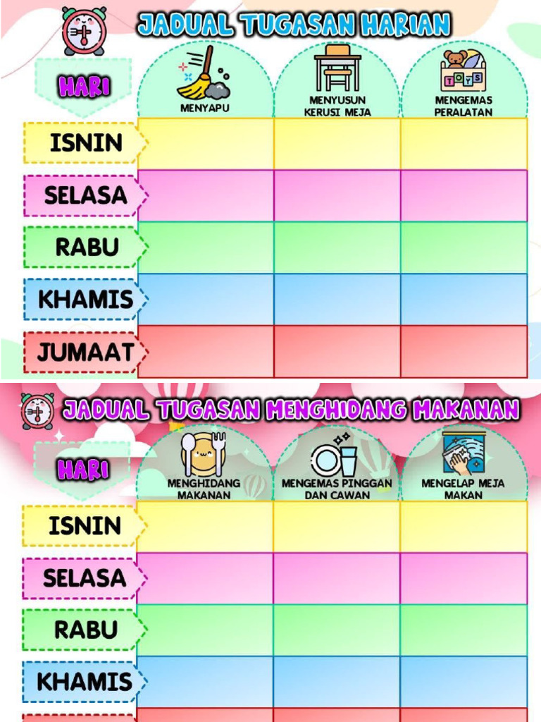 Jadual Menghidang Dan Tugasan Harian Kanak-Kanak | PDF