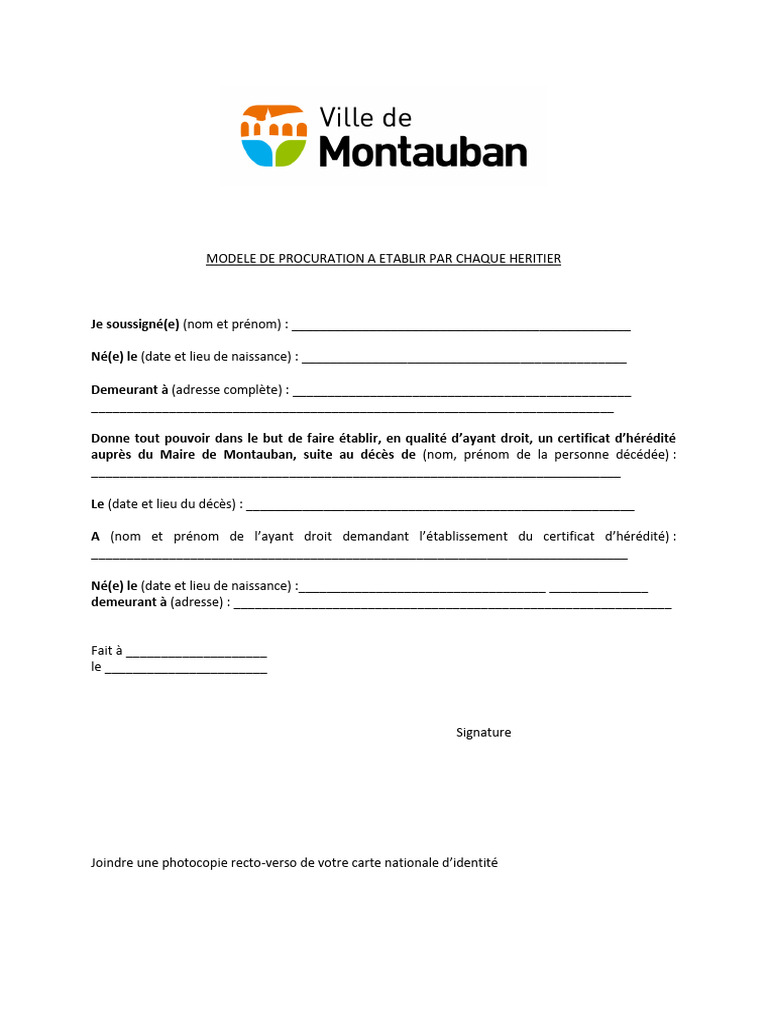 Modèle de procuration pour héritiers | PDF
