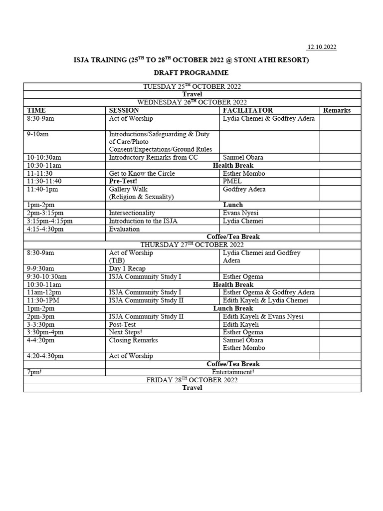 Isja Training - Draft Programme | PDF
