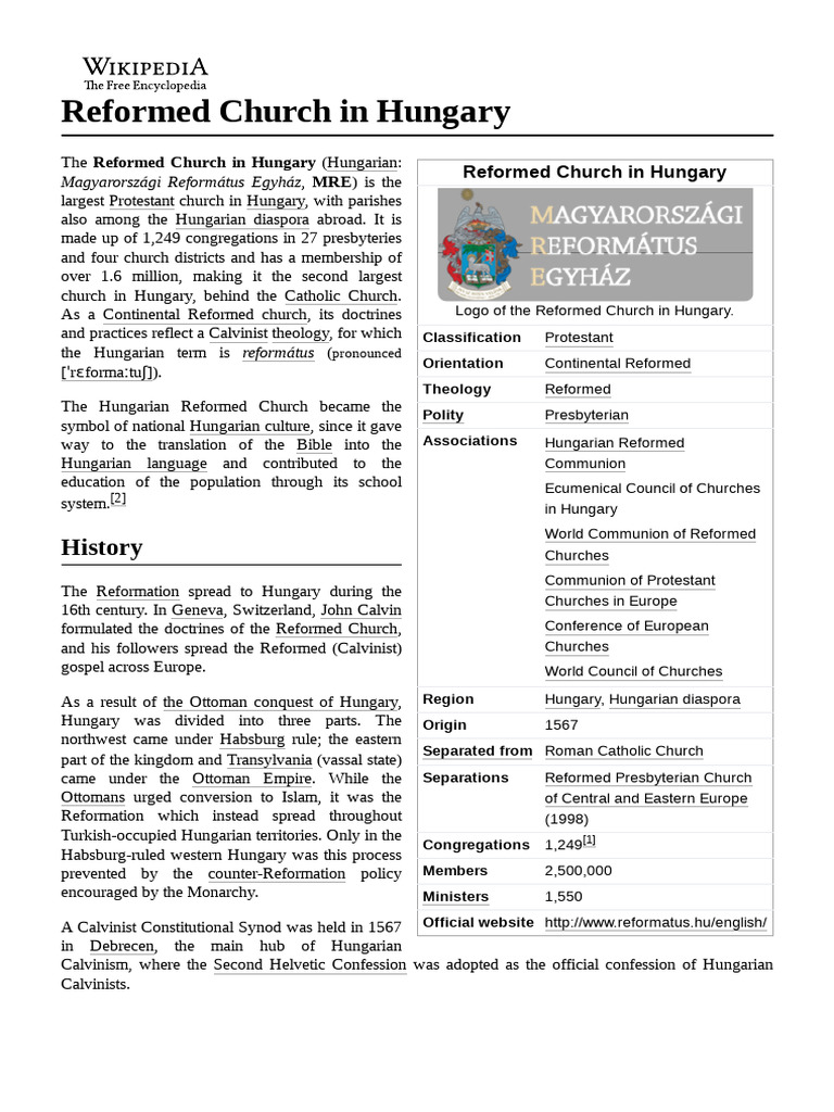 Reformed Church In Hungary PDF Religious Organizations Christian