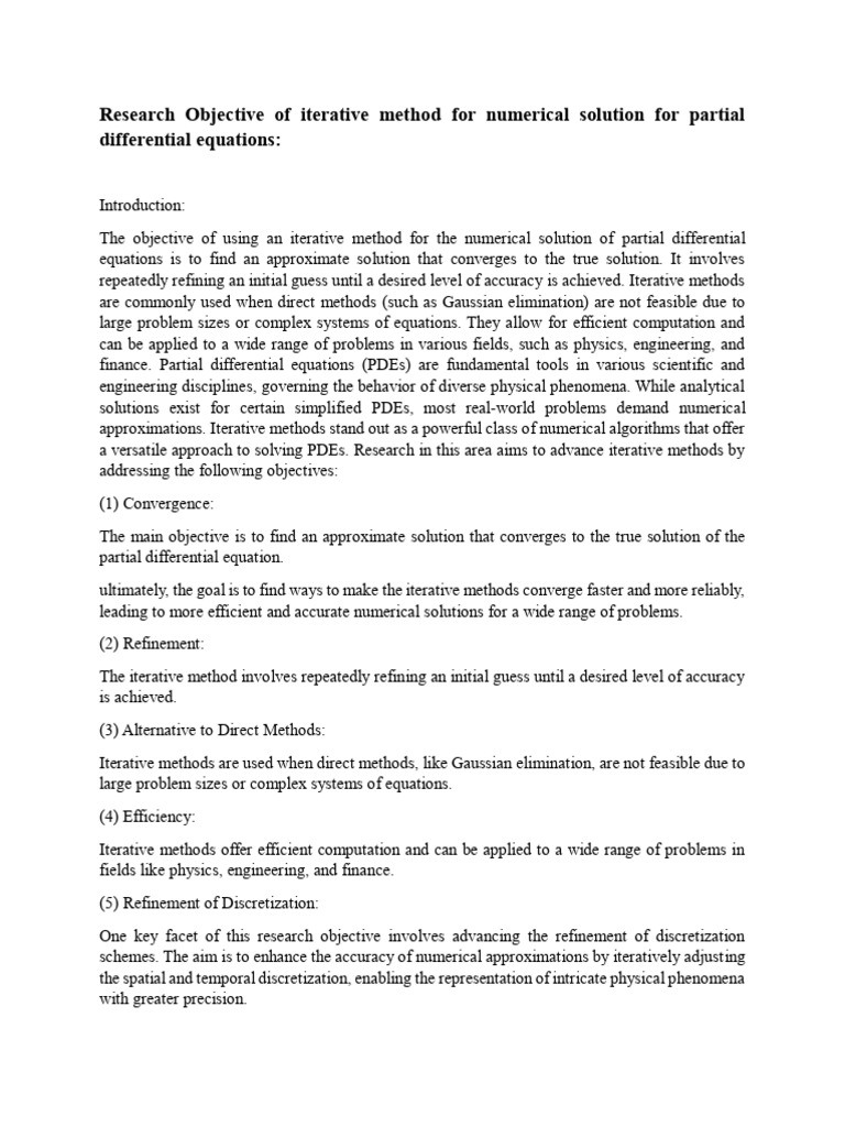 Research Objective of Iterative Method For Numerical Solution For Partial Differential Equations ...