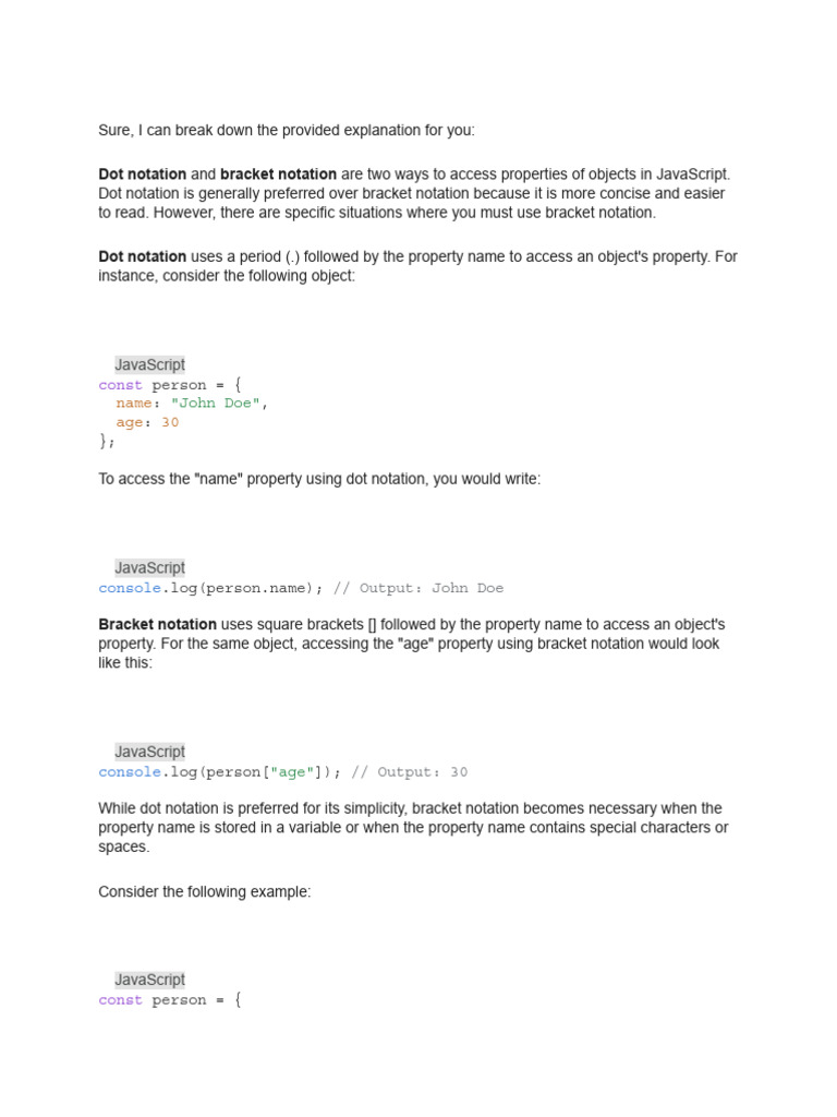 Dot Notation Pdf