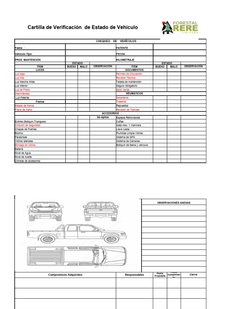 Lista de Chequeo Transporte Personal - Camioneta | PDF | Vehículos terrestres | Vehículo de motor
