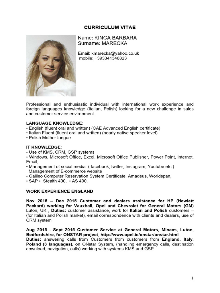 CV Example | PDF | Textiles | Retail