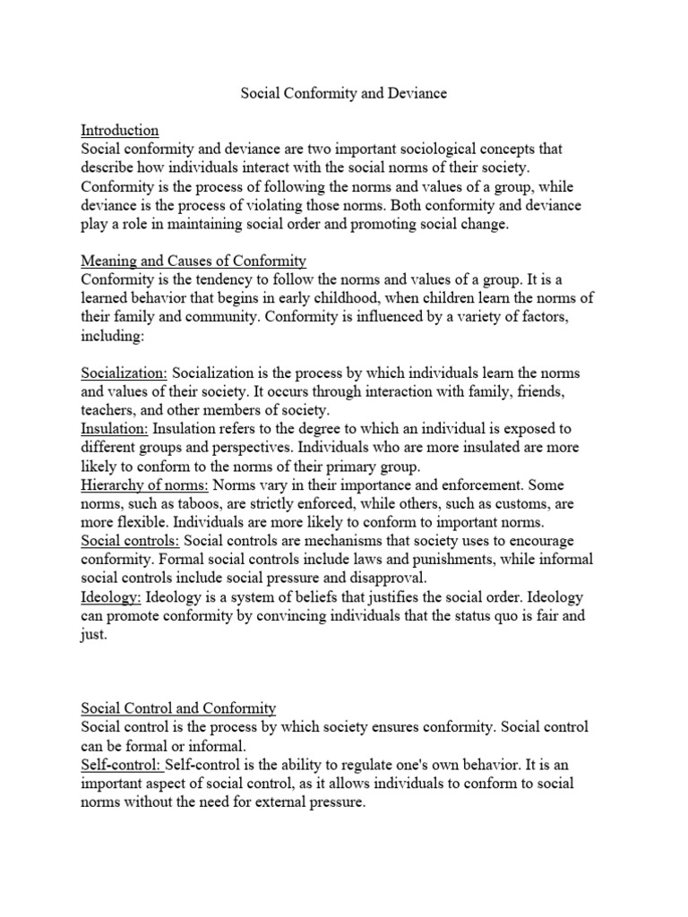 Social Conformity and Deviance | PDF | Deviance (Sociology) | Conformity