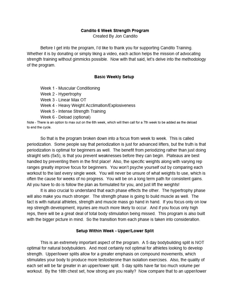 Candito 6 Week Strength Program | PDF | Weight Training | Dieting Candito 6 Week Strength Program | PDF | Weight Training | Dieting