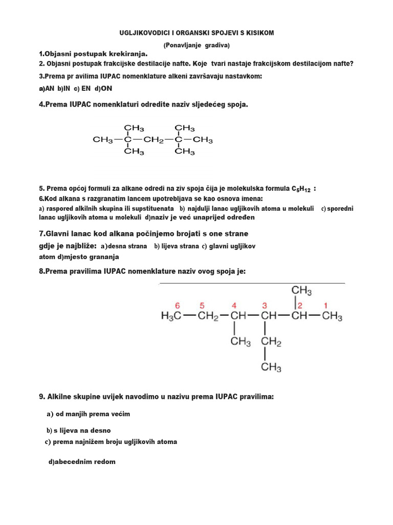 Ugljikovodici, Organski Spojevi S Kisikom Ponavljanje Gradiva-3 | PDF