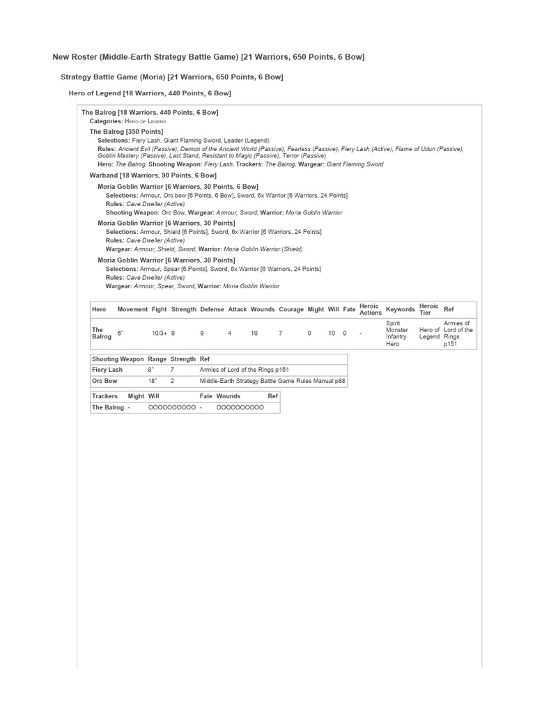 MESBG - Dephts of Moria 650 | PDF | Shield | Spear