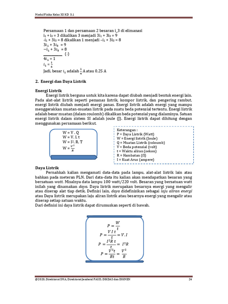 XII - Fisika - KD 3.1 - Listrik Arus Searah DC 24 26 | PDF | Sains & Matematika