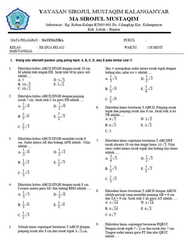 Soal Pas MTK Xii | PDF