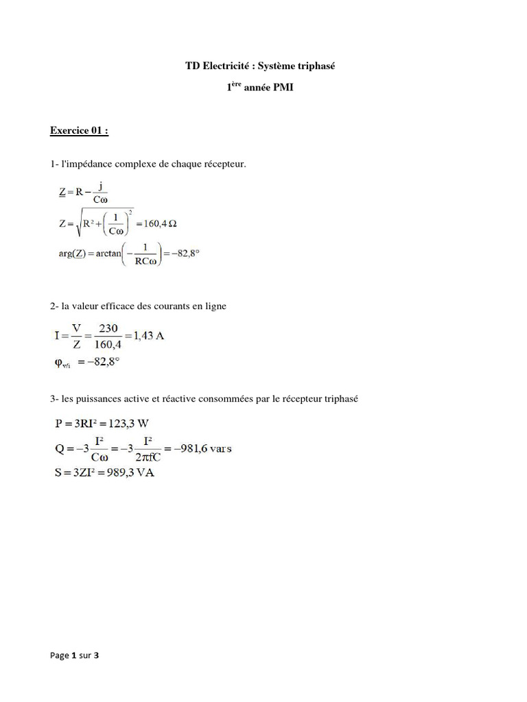 TD 2 Triphasé Corrigé | PDF