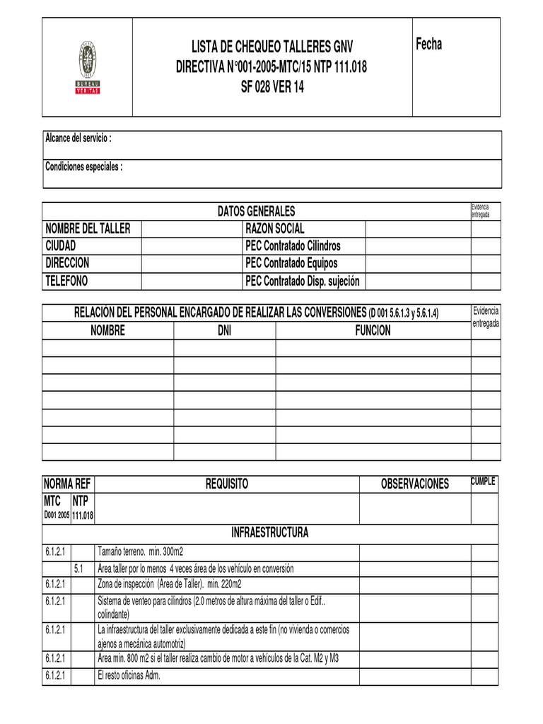 SF 028 Lista de Chequeo Talleres GNV Ver 14 | PDF | Arquitecto | Bienes ...
