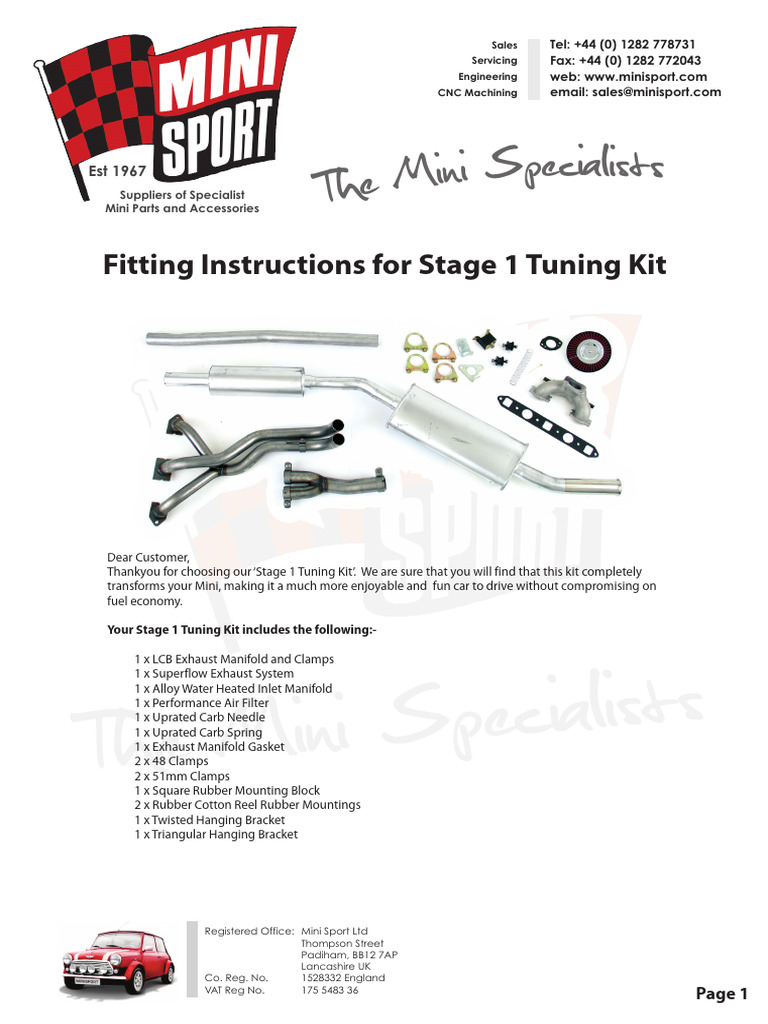 Mini Sport Stage 1 Tuning Kit Fitting Instructions | PDF | Pipe (Fluid ...