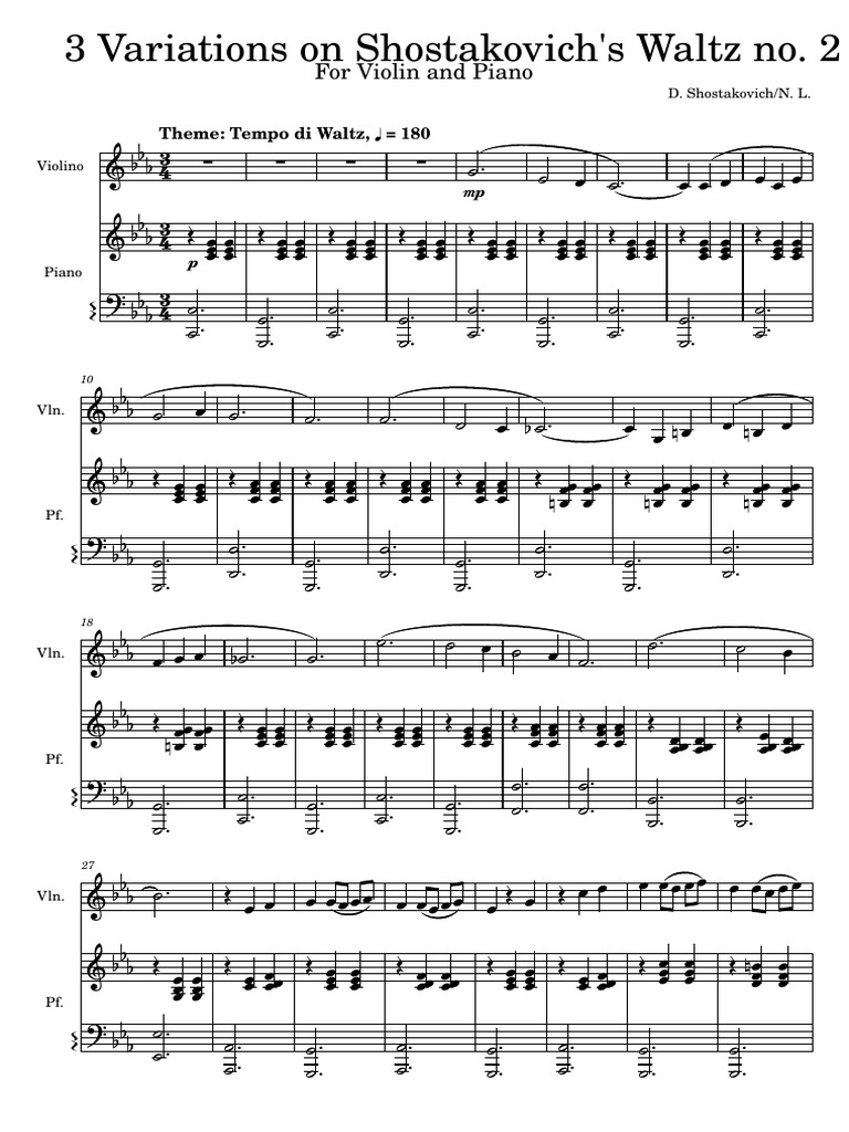 Variations On Shostakovichs Waltz No For Violin and Piano | PDF ...