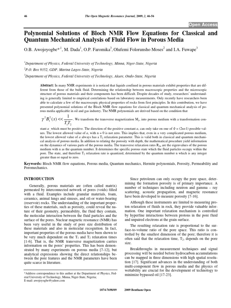 Polynomial Solutions of Bloch NMR Flow Equations For Classical and ...