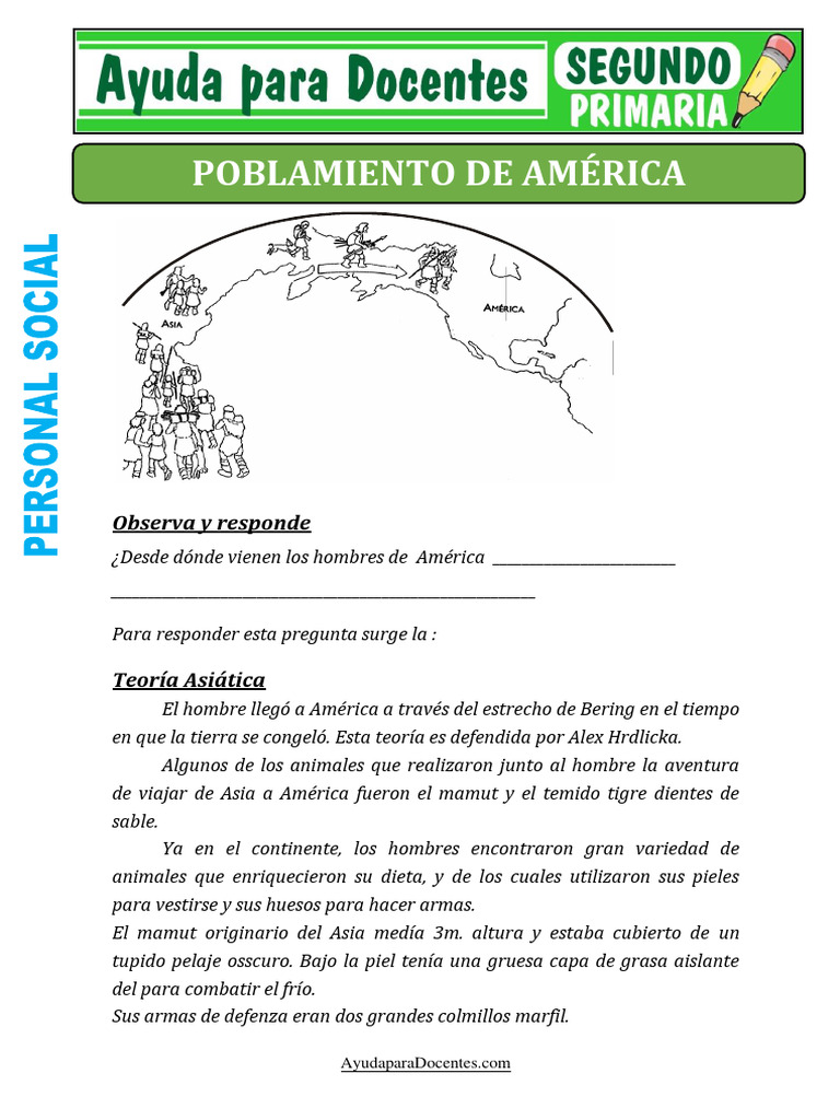 Poblamiento de America para Segundo de Primaria | PDF | Américas