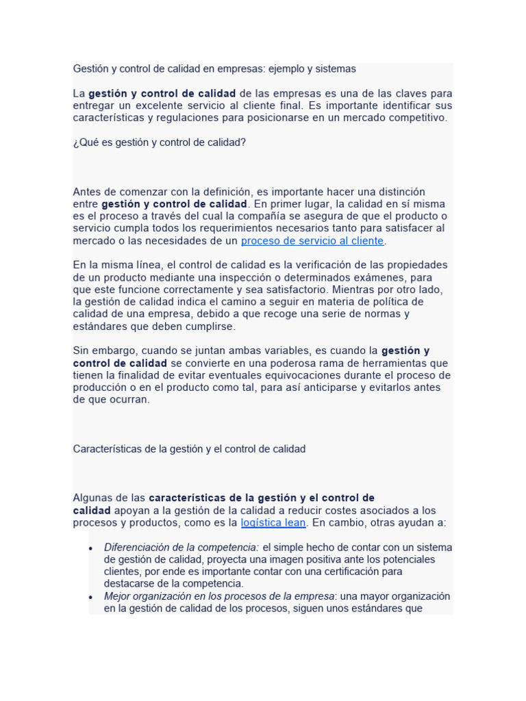 Gestión y Control de Calidad en Empresas | Descargar gratis PDF | Calidad (comercial) | Sistema ...