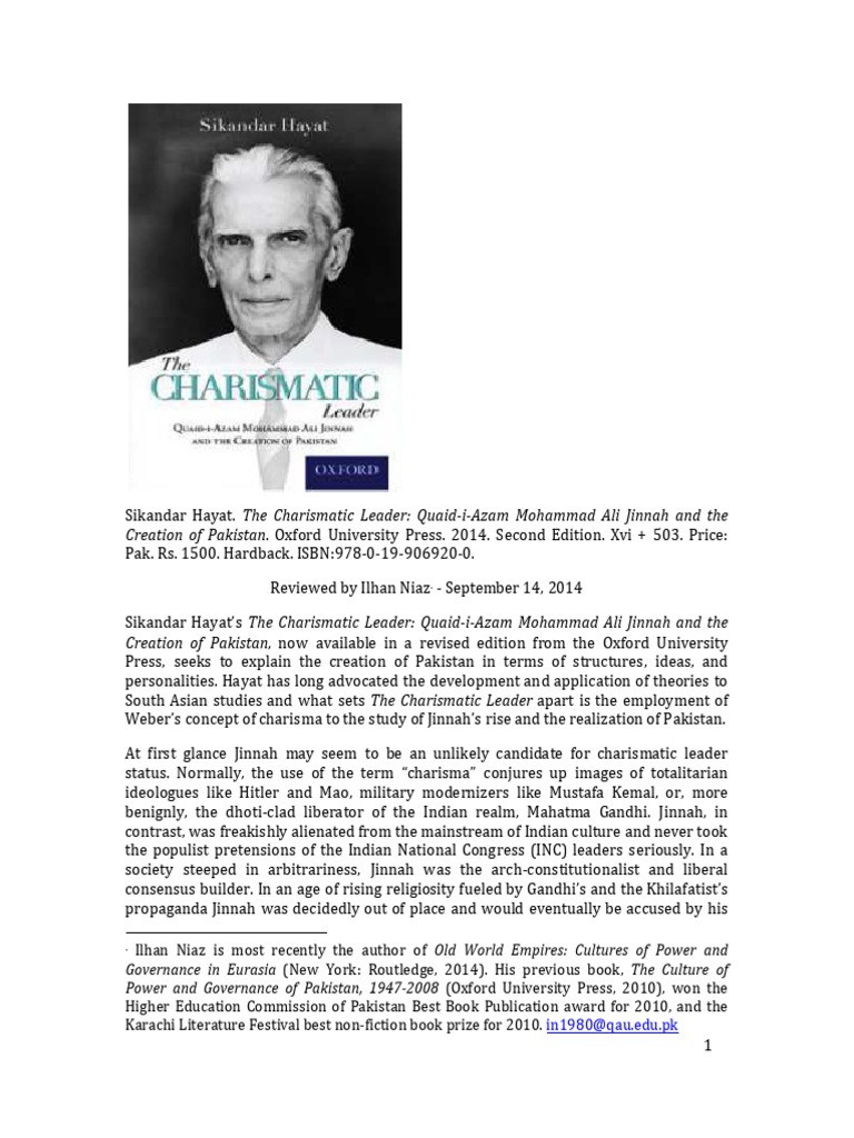 The Charismatic Leader Jinnah Book Review | PDF | Muhammad Ali Jinnah ...
