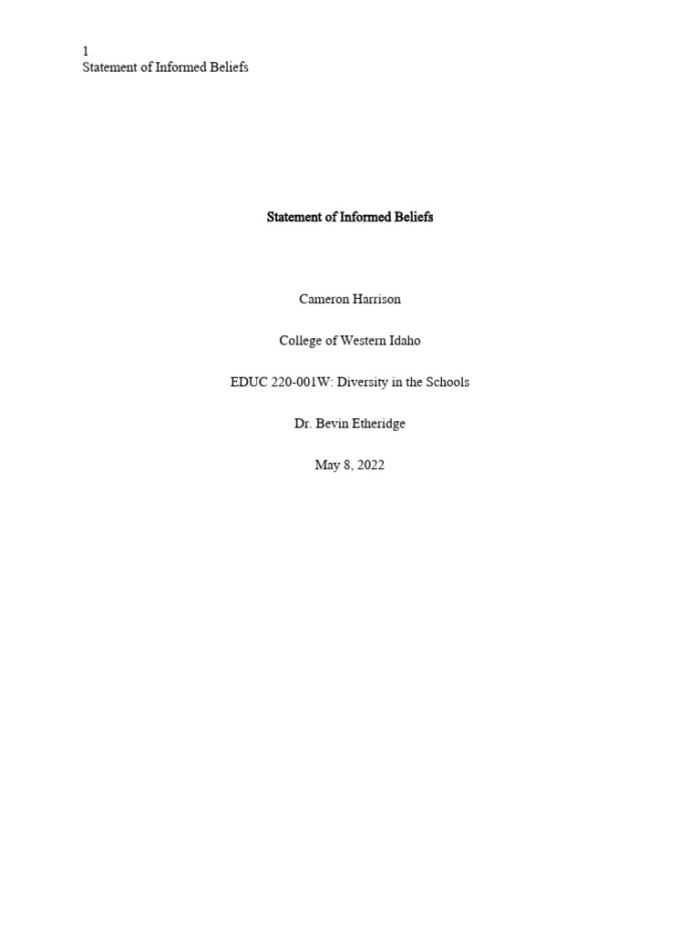 Statement of Informed Beliefs 2022 | PDF | Teachers | Schools