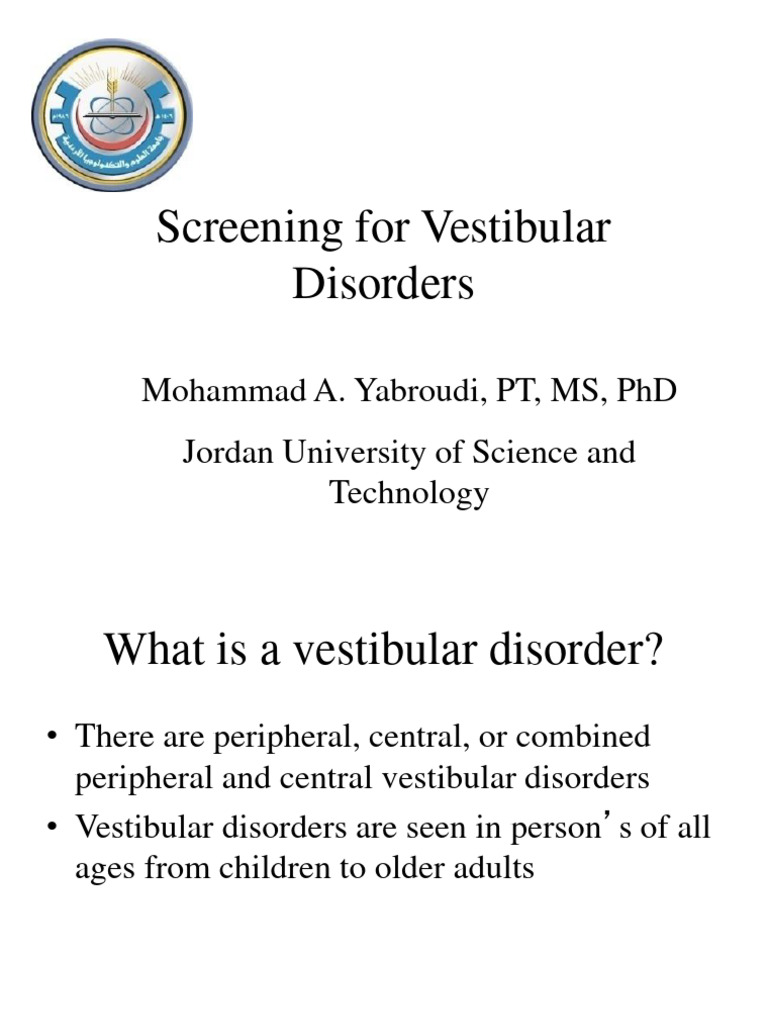 Vestibular Lecture - Screening For VD | PDF | Vertigo | Vestibular System