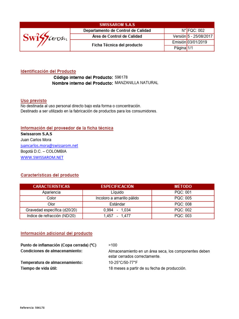 FT Fragancia Manzanilla Natural | PDF
