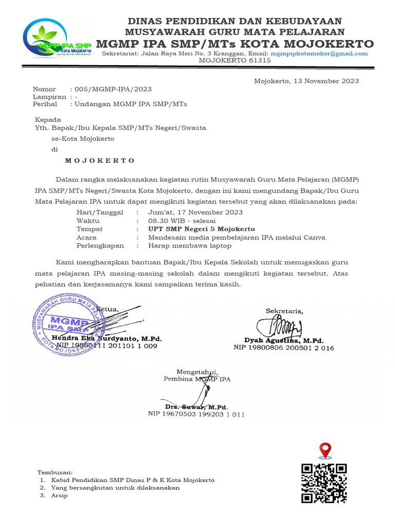 Undangan MGMP Ipa Nov | PDF