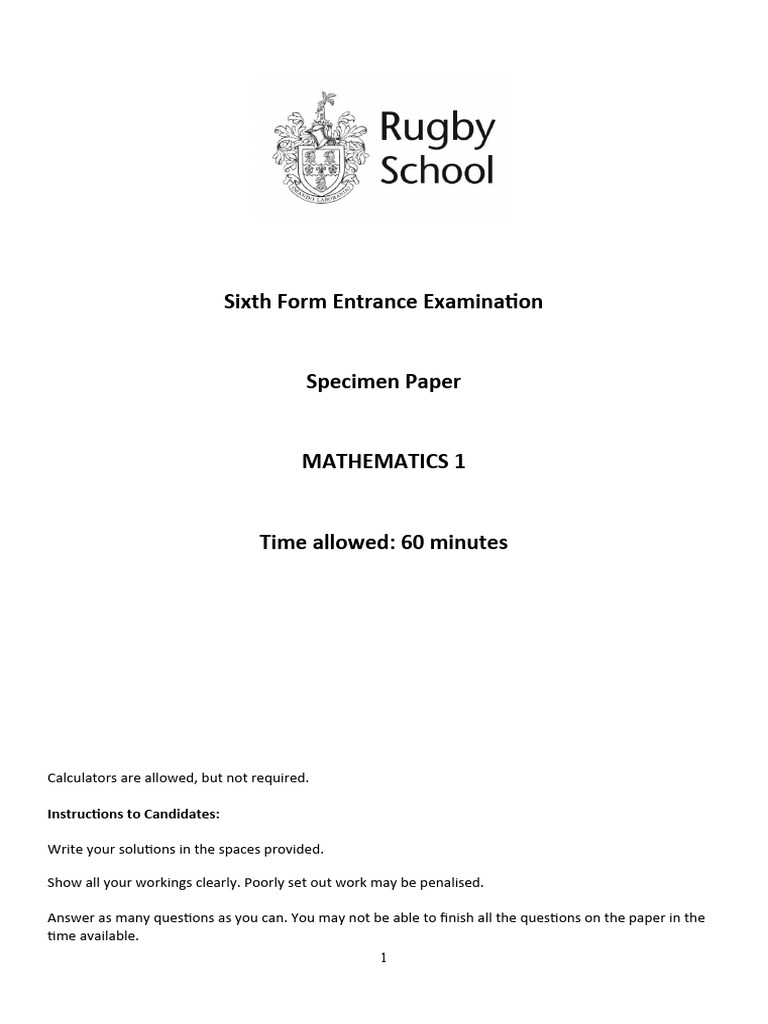 16 Maths 1 Specimen Paper | PDF | Mathematics | Elementary Mathematics
