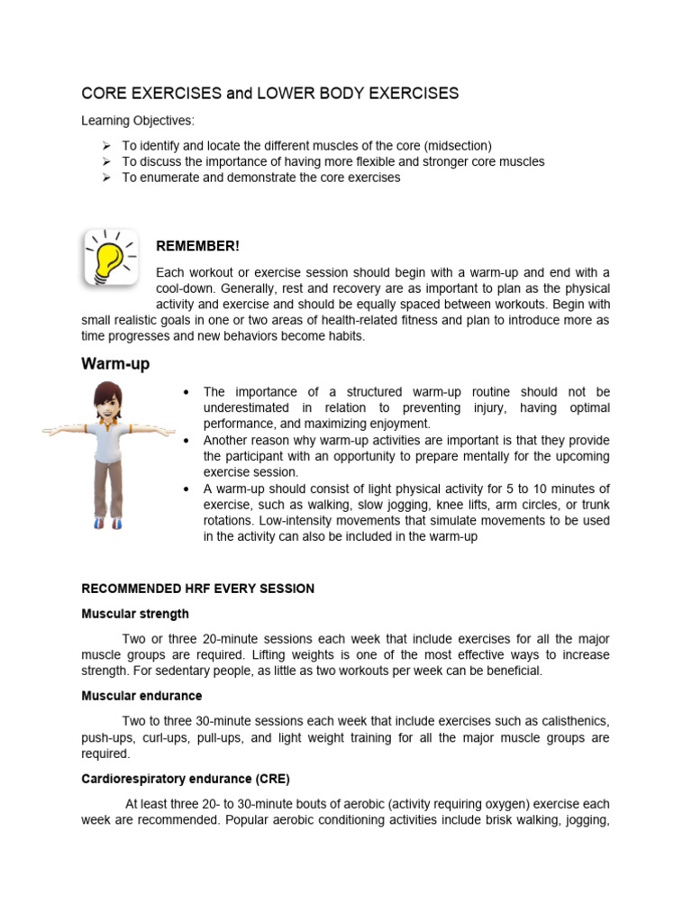 Lesson 4 Core Exercises and Lower Body Exercises | PDF | Weight ...