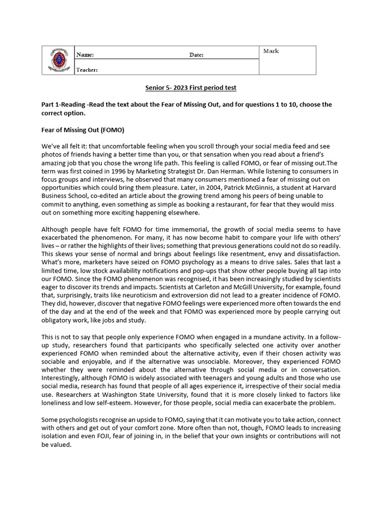 Senior 5-First Period Test | PDF | Social Media | Popular Culture ...