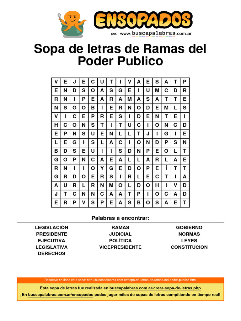 Sopa de Letras de Ramas Del Poder Publico | PDF