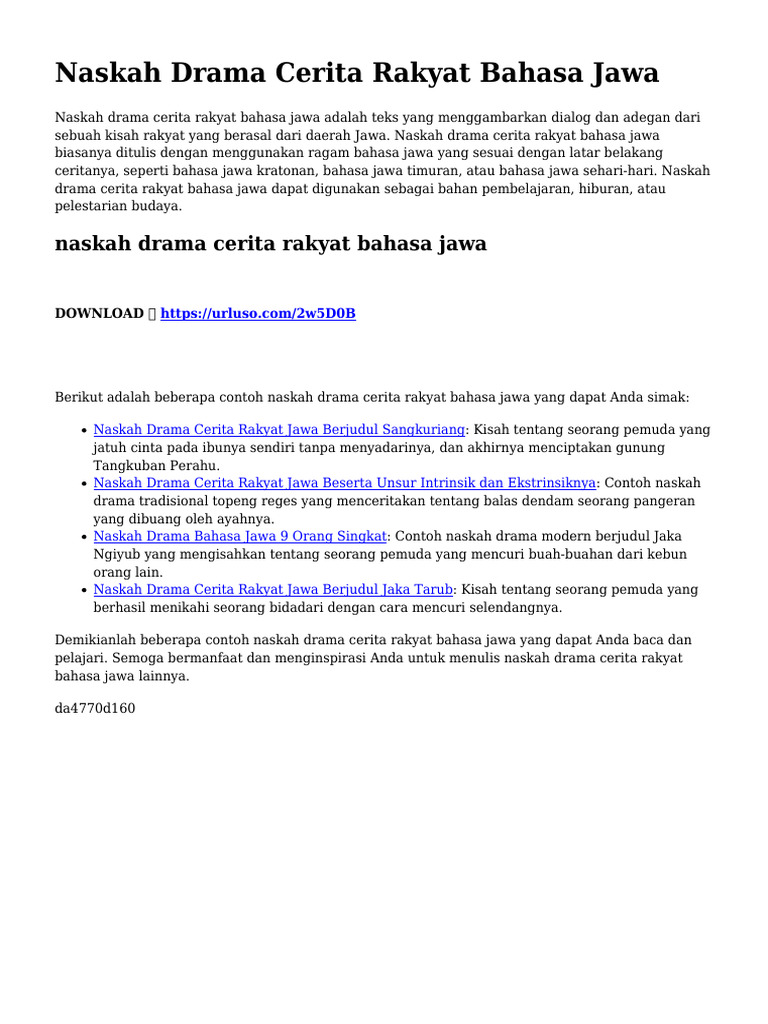 Naskah Drama Cerita Rakyat Bahasa Jawa | PDF