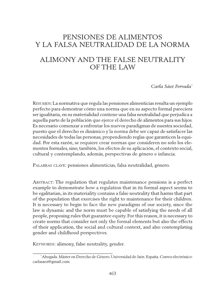 Falsa Neutralidad en Pensiones Alimenticias | PDF | Pensión alimenticia ...