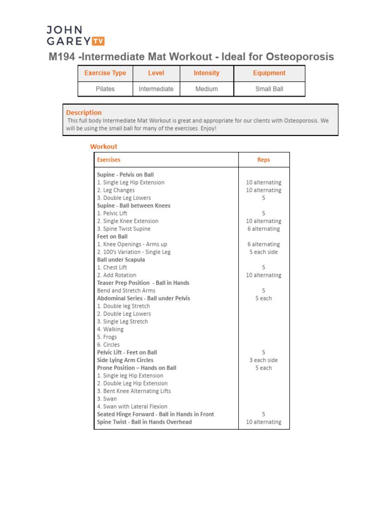 Notes For Intermediate Mat Workout - Ideal For Osteoporosis | Download ...