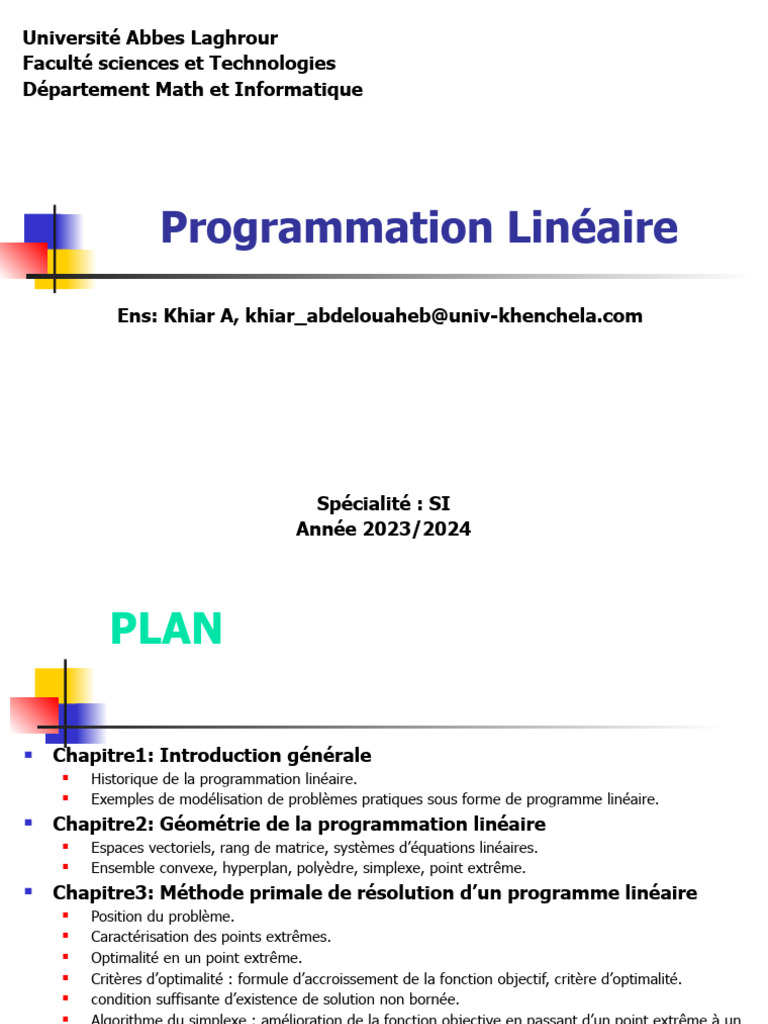 Introduction à la Programmation Linéaire | PDF | Optimisation linéaire ...